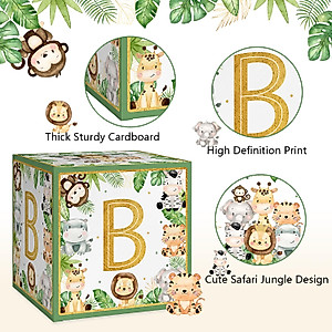 Lopeastar Safari Jungle Baby Shower Decorations Baby Boxes with Letters, 4Pcs Large Green Animals Boys Baby Shower Boxes Blocks and Baby Banner Party Decor