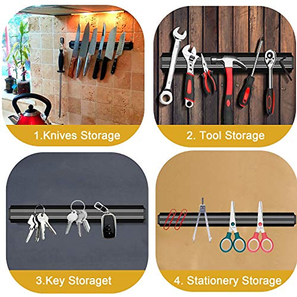 Magnetic Knife Storage Strip, Knife Holder, Knife Rack, Knife Strip, Kitchen Utensil Holder, Tool Holder, Multipurpose Magnetic Knife Rack（15 Inch ）