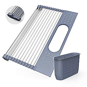 LEMIKKLE 20" x 15.2" Roll Up Dish Drying Rack Over The Sink Dish Drying Rack,Multi-Purpose Kitchen Rolling Dish Drainer Foldable SUS304 Stainless Steel Dish Drying Rack