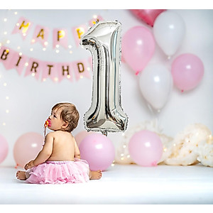 40 Inch Large Silver Number 1 Letter Balloon, Alphabet Letter Mylar Foil Helium Big Number Balloons for Birthday Anniversary Party Graduations Festival Decorations