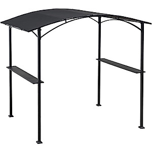 Sunjoy Grill Gazebo 5 ft. x 8 ft. Black Steel Frame Soft Top Gazebo with Arch Canopy with Shelves for Outdoor, Patio, Garden, Backyard Activities