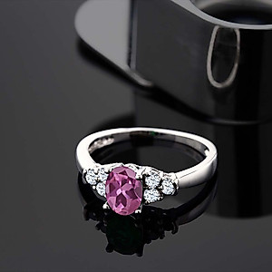 Gem Stone King 925 Sterling Silver Pink Tourmaline and White Topaz Engagement Ring For Women (0.74 Cttw, Gemstone Birthstone, Available In Size 5, 6, 7, 8, 9)