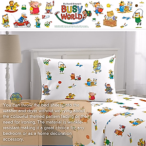 Franco Richard Scarry Book Kids Bedding Super Soft Sheet Set, Twin, (Official Licensed Product)