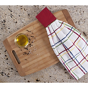 Ritz KitchenWears 100% Cotton Terry Hanging Kitchen Tie Towel, Multi-Check, Paprika Red