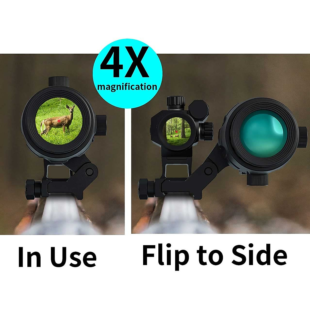 Beileshi 4X Optics Red Dot Sight Magnifier with Flip to Side Mount