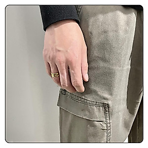 Fusamk Punk Rock 18K Gold Stainless Steel Cuban Chain Band Ring(Gold(11))