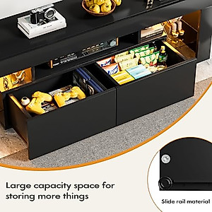 YESHOMY Modern LED TV Stand for Televisions up to 70 Inch with Glass Shelves and Drawer, Gaming Entertainment Center with Multiple Dynamic RGB Modes, for Livingroom, Bedroom, 60 Inch, Black