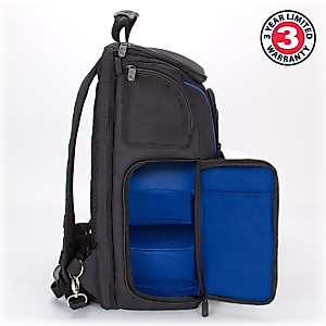USA Gear Emergency Supplies Backpack Case (Blue) - 15.6 inch Laptop Compartment, Padded Custom Dividers, Bottle Holder, Rain Cover,-Lasting Durability and Extra Pockets - Easy to Carry Long Distances