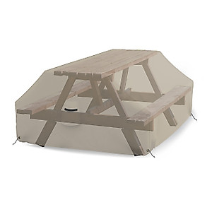 Covers & all Picnic Table Cover, 12 Oz Waterproof UV & Weather Resistant Protector, Outdoor Patio Table Bench Outside Furniture Cover with Air Vents & Drawstrings (72”L x 57”W x 30”H, Beige)