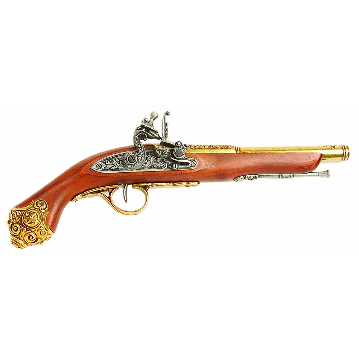 Denix 18th Century Flintlock Pistol with Brass Ornate Handle Butt - Non-Firing Replica