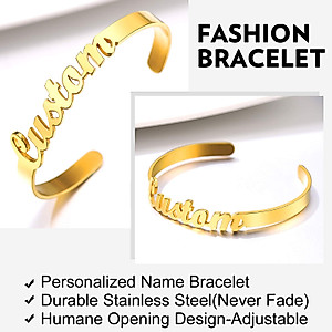 Bandmax Customized Name Hollow Bangle Bracelet Personalized Name Cuff Bracelet Stainless Steel Bracelet Custom Any Name Jewelry Custom Gift for Women Birthday Gift