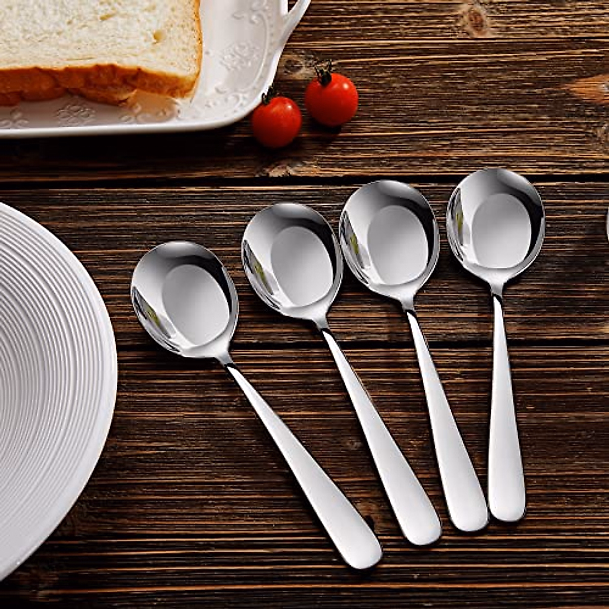 KEAWELL Premium 4-Piece 7" Louise Soup Spoons, 18/10 Stainless Steel, Dishwasher Safe