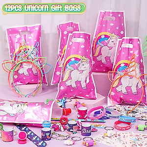 Winrayk 146Pcs Unicorn Party Favors Birthday Supplies Girls Bags Headband Bracelet Stamper Keychain Slap Bracelet Tattoo Sticker Ring, Goodie Bag Stuffers Unicorn Pinata Filler Unicorn Party Supplies