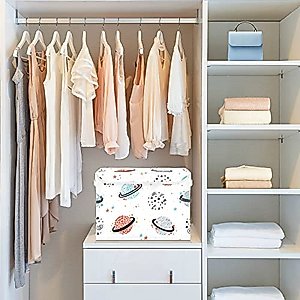 CaTaKu Cartoon Space Planet Star Storage Bins with Lids and Handles, Fabric Large Storage Container Cube Basket with Lid Decorative Storage Boxes for Organizing Clothes