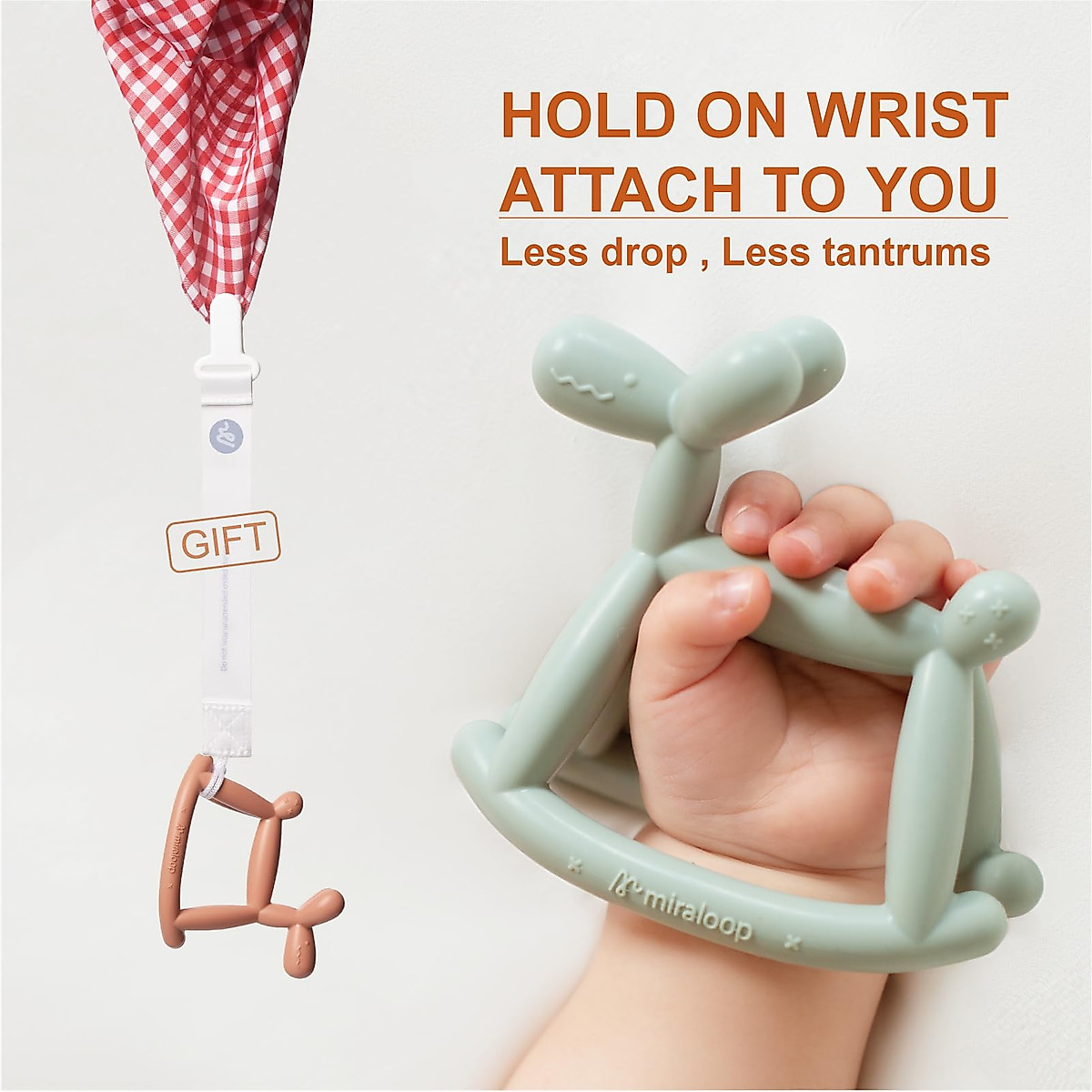 Miraloop Teething Toy for Baby 0-6, 12, 18 Months Infant, Jellydog Never Drop Food Grade Silicone Rocking Teether, Prevent Choking & Odorless, Less Dust and Hair Adhesion, Baby Gift, Milk White