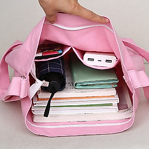 Covelin Women's Retro Large Size Canvas Shoulder Bag Hobo Crossbody Handbag Casual Tote Pink