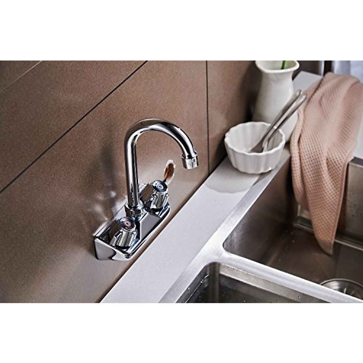 Kitchen Faucet Wall Mount Commercial Hand Sink Faucet Kitchen Utility Laundry Centerset Swivel Gooseneck Spout 2 Dual Handle Restaurant Chrome Mixer Tap NSF