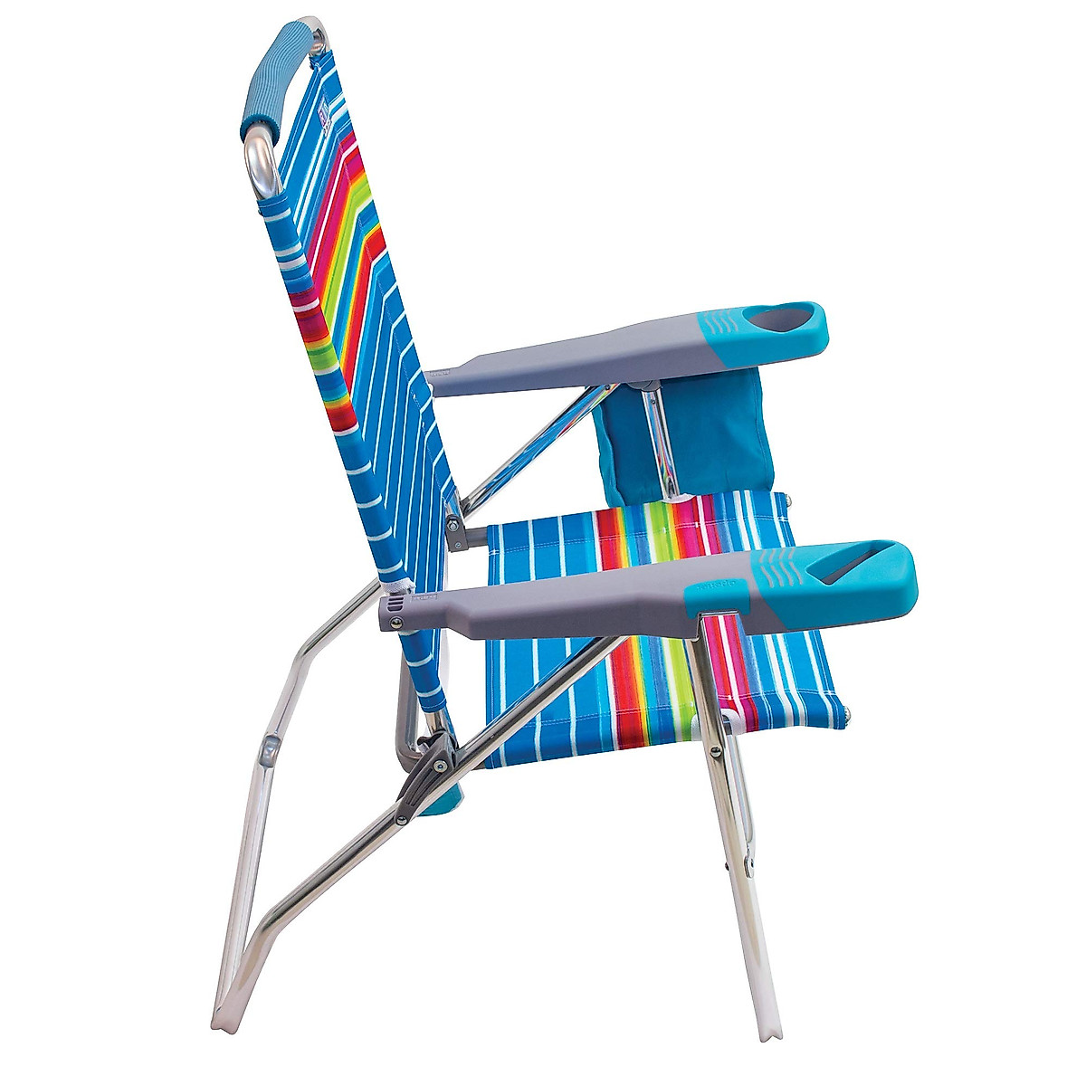 Rio Brands 17" Extended Height 4-Position Folding Beach, Camping, Lawn Chair, Graphic Traffic Blue/White/Multi Stripe