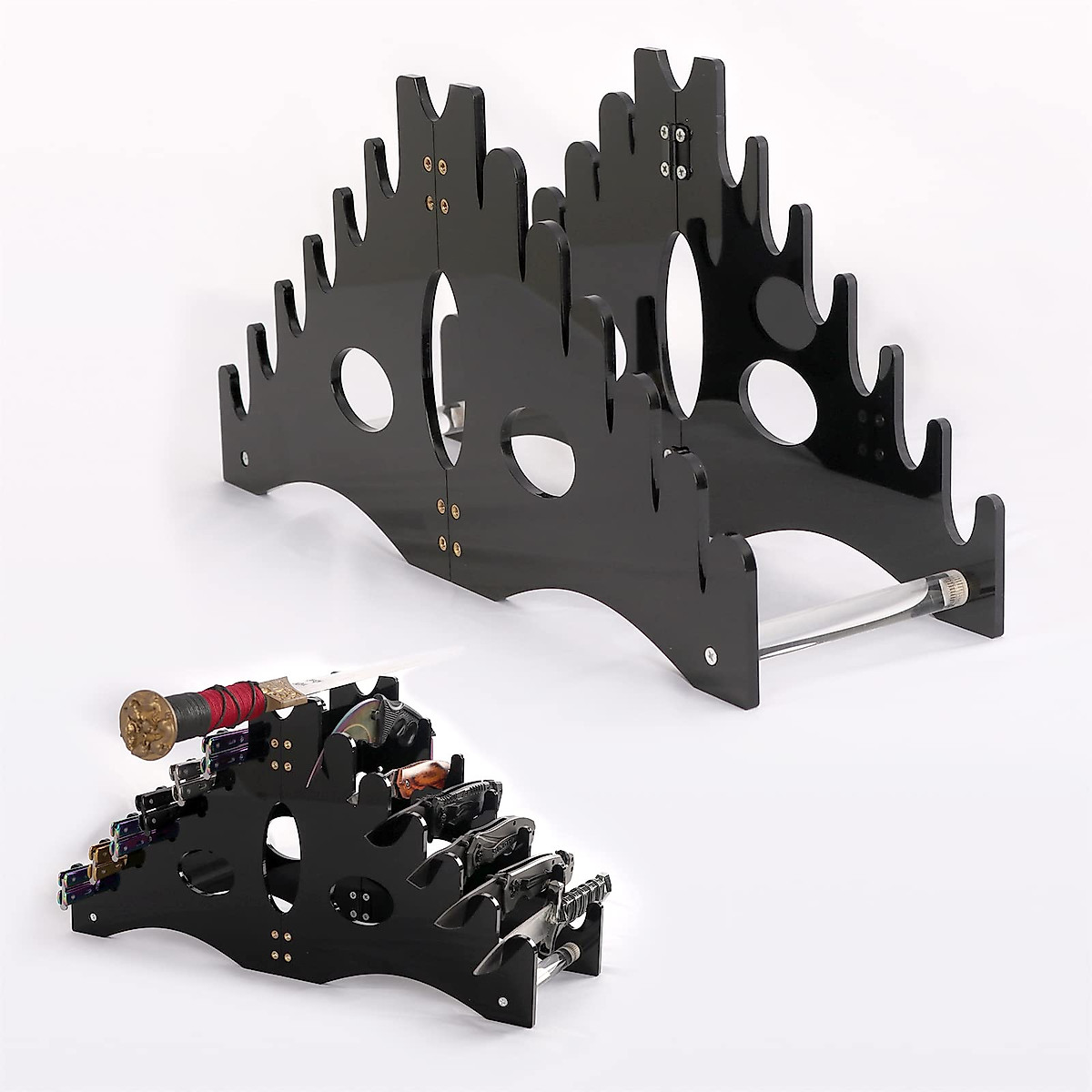 HHUXIUE Holds 12 Pocket Knives Display Stand Knife Display Case Collectible Knife Display Stand Knife Collector Display Stand Acrylic Tabletop Knife Stand For Pocket Knife Storage(black)