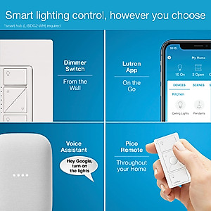 Lutron Caséta Wireless Smart Lighting Dimmer Switch for Wall and Ceiling Lights | PD-6WCL-WH | White