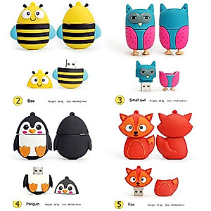 16GB USB Flash Drive Pack of 5 Pcs, BorlterClamp Thumb Drive with Cute Animal Pattern, Gift for Students and Children