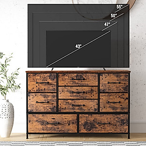 Furnulem Wide Dresser with 9 Large Drawers for 55'' Long TV Stand Entertainment Center,Wood Shelf Storage for Bedroom,Living Room,Closet,Entryway,Sturdy Metal Frame (Rustic Brown