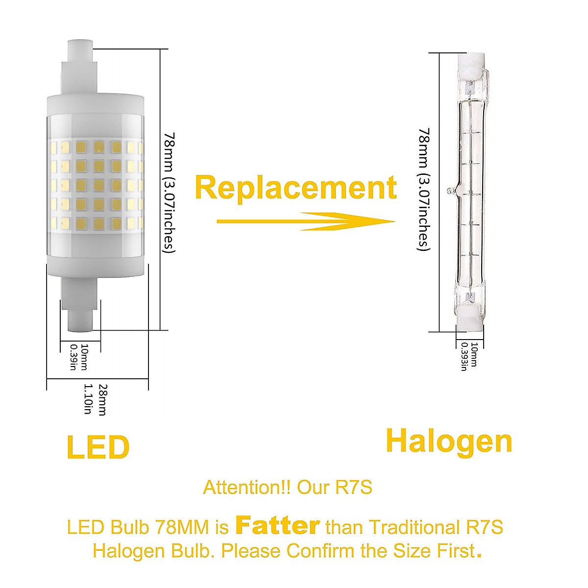 Familite R7S LED Bulb 78MM, 10W Dimmable J78 Flood Light, 100W Halogen T3 Replacement, Warm White 3000K, Pack of 2
