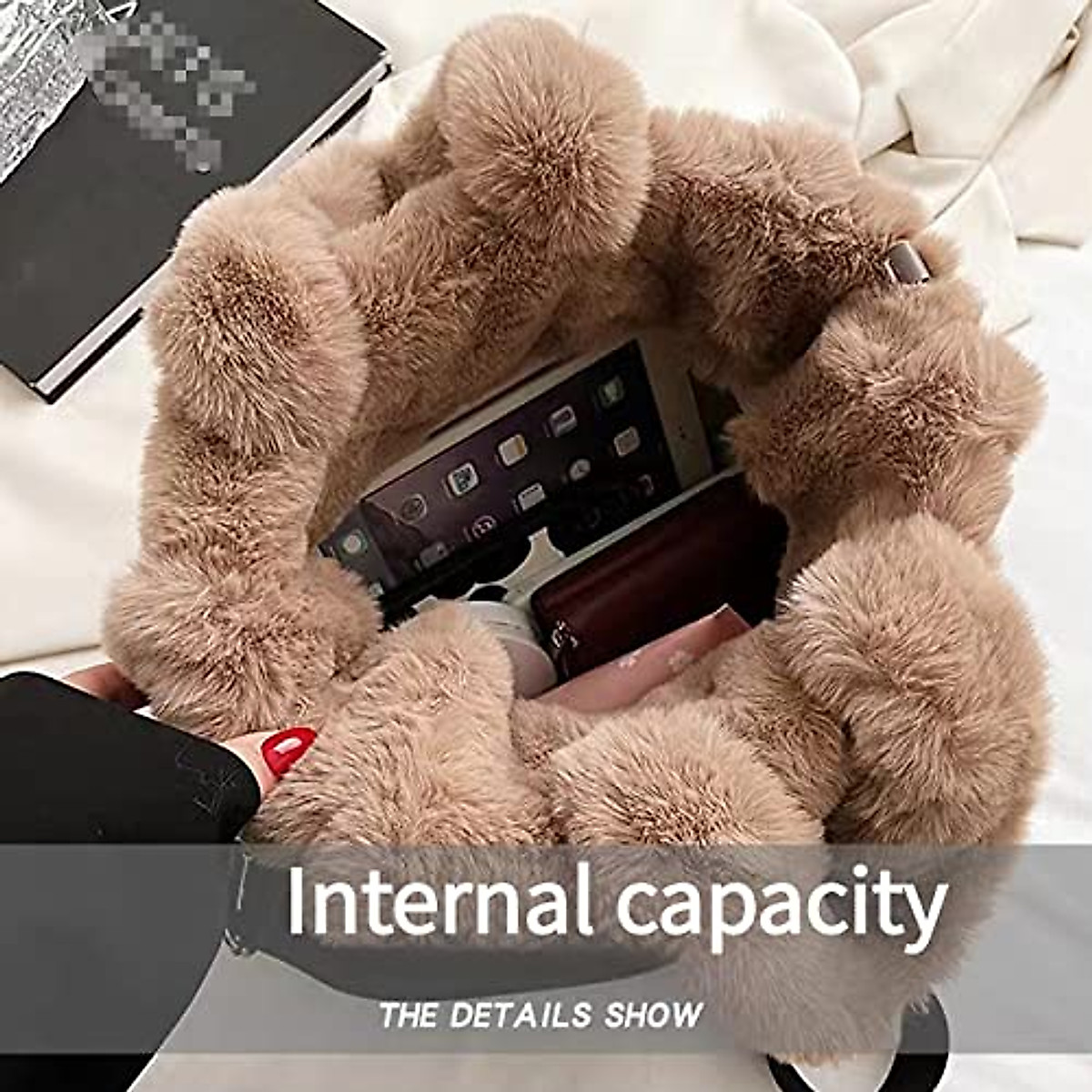 Fluffy Tote Bag, The Tote Bags for Women, Fuzzy Purse Top-Handle Crossbody Handbag Trendy Plush Tote Bag for Travel Work (brown)