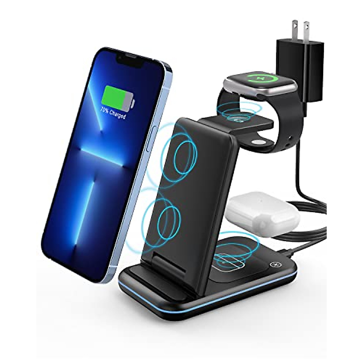 Wireless Charger, 3 in 1 Fast Wireless Charging Station, Wireless Charging Stand Dock 18W Foldable for Apple Watch SE/7/6/5/4/3/2 AirPods 3/2/Pro iPhone 13/12/11/Pro/XS/Xs Max/XR/X/SE/8/8 Plus