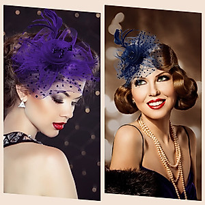 Yunsailing 8 Pcs Fascinators Hat Flower Mesh Tea Party Hat Fascinator Veil Headband for Women Party Wedding(Classic Color)