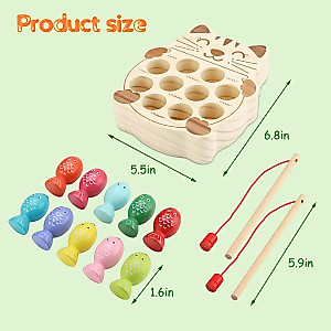 SGVV90 Wooden Magnetic Fishing Game, Toddler Fine Motor Skills Toys, Montessori Preschool Learning Fishing Toys Gift for Children Kids
