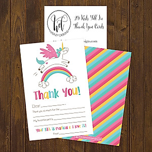 Hadley Designs 25 Unicorn Kids Thank You Cards, Fill In Thank You Notes For Kid, Blank Personalized Thank Yous For Birthday Gifts, Stationery For Children Boys and Girls