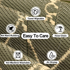 OutdoorLines Indoor Outdoor Rugs for Patio 4x6 ft - Reversible Outside Carpet, Stain & UV Resistant Portable RV Mat, Plastic Straw Rug for Camping, Pool Deck, Porch Rhombus Deep Lichen Green & Vanilla