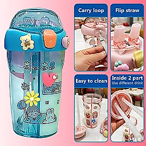 kids plastic water bottle with double straws (yellow)