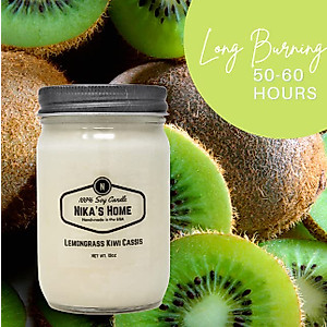 Nika's Home Lemongrass Kiwi Cassis Soy Candle 12oz Mason Jar Non-Toxic White Soy Candle-Hand Poured Handmade, Long Burning 50-60 Hours Highly Scented All Natural, Clean Burning Gift Décor
