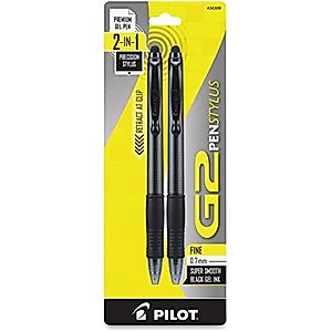 PILOT G2 Pen Stylus Fine Black Ink with Gray Barrel 2-Pack (34309)