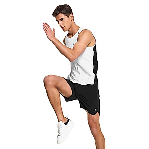 DEMOZU Men's Quick Dry Running Swim Tank Top Sleeveless Workout Athletic Gym Sports Beach Muscle Shirts Big and Tall, White, XL