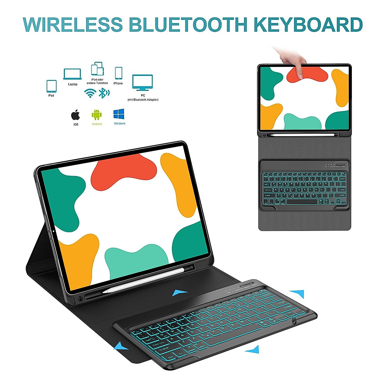 iPad Air 13 inch Case with Keyboard (M2, 2024), Detachable Bluetooth Keyboard| 7 Colors Backlit| Auto Sleep/Wake, Slim Folio Cover with Pen Holder for iPad 12.9” 6th 2022/5th 2021/4th 2020/3rd 2018