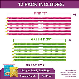 GRIPSTIC Bag Sealer - Reusable Chip Clips, Bag Clips. Patented. Airtight & Waterproof Seal on Food Storage Bags, Kids Snacks & More. Near Zero Waste. 12ct XLarge