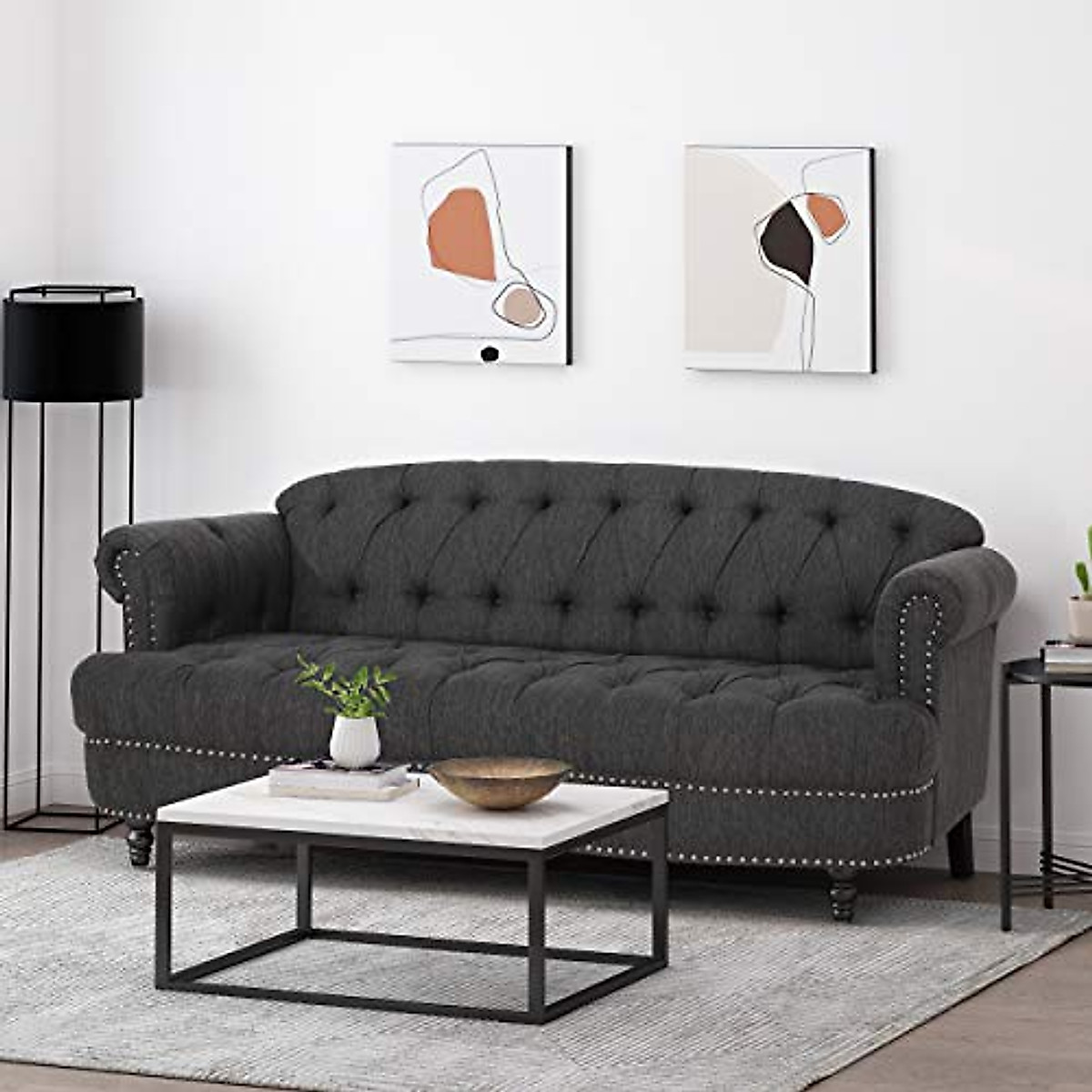 Christopher Knight Home Tracy Contemporary Deep Tufted Sofa with Nailhead Trim, Charcoal