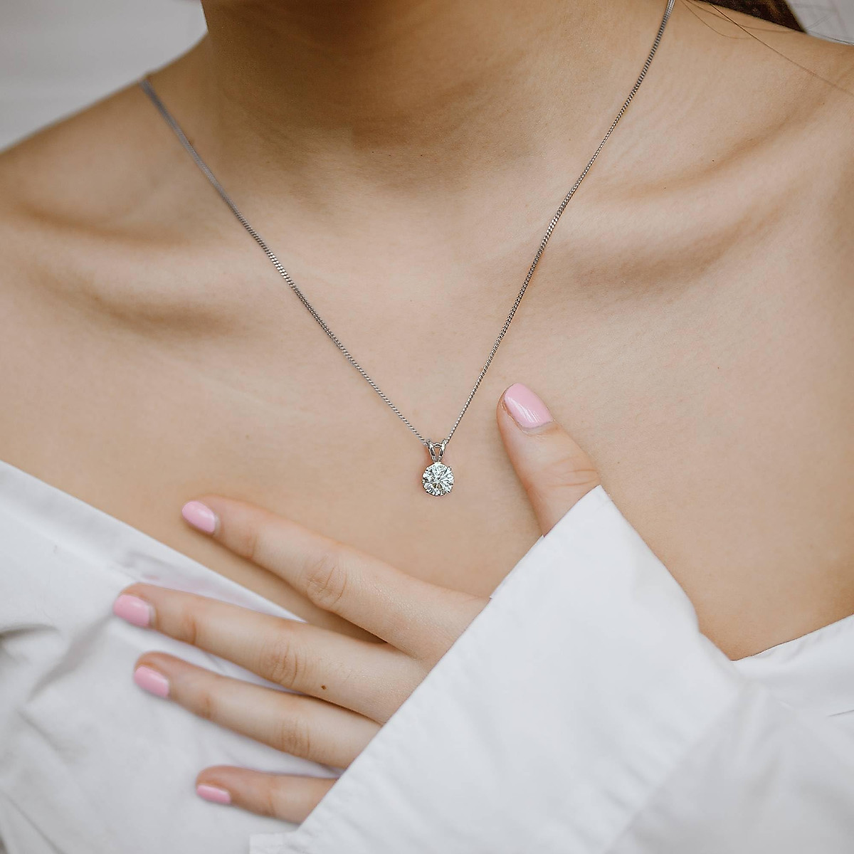 1 1/2 Carat LAB GROWN Round Cut Diamond Solitaire Pendant IGI Certified 14K White Gold 4 Prong Diamond Pendant Necklace For Women (E-F-G, VS1-VS2, 1.50 c.t.w)