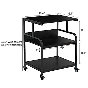 Fannova Printer Stand, 23.6 x18.9 x 29.5 Inches Large Printer Table with Adjustable Storage Shelf, 3 Tier Rolling Printer Cart with Wheels for Home Office, Stand for Heat Press Mini Fridge, Black