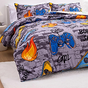 Btargot Kids All Season Grey Dinosaur Printed Bedding Comforter Sets with 2 Pillowcases Twin Size 3 Pieces for Boys Girls Teens Adults