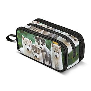 J JOYSAY Husky Puppies Pencil Case Large Big Capacity Pencil Bag for Girls Boys Zipper Stationery Bag Desk Organizer for Office College School