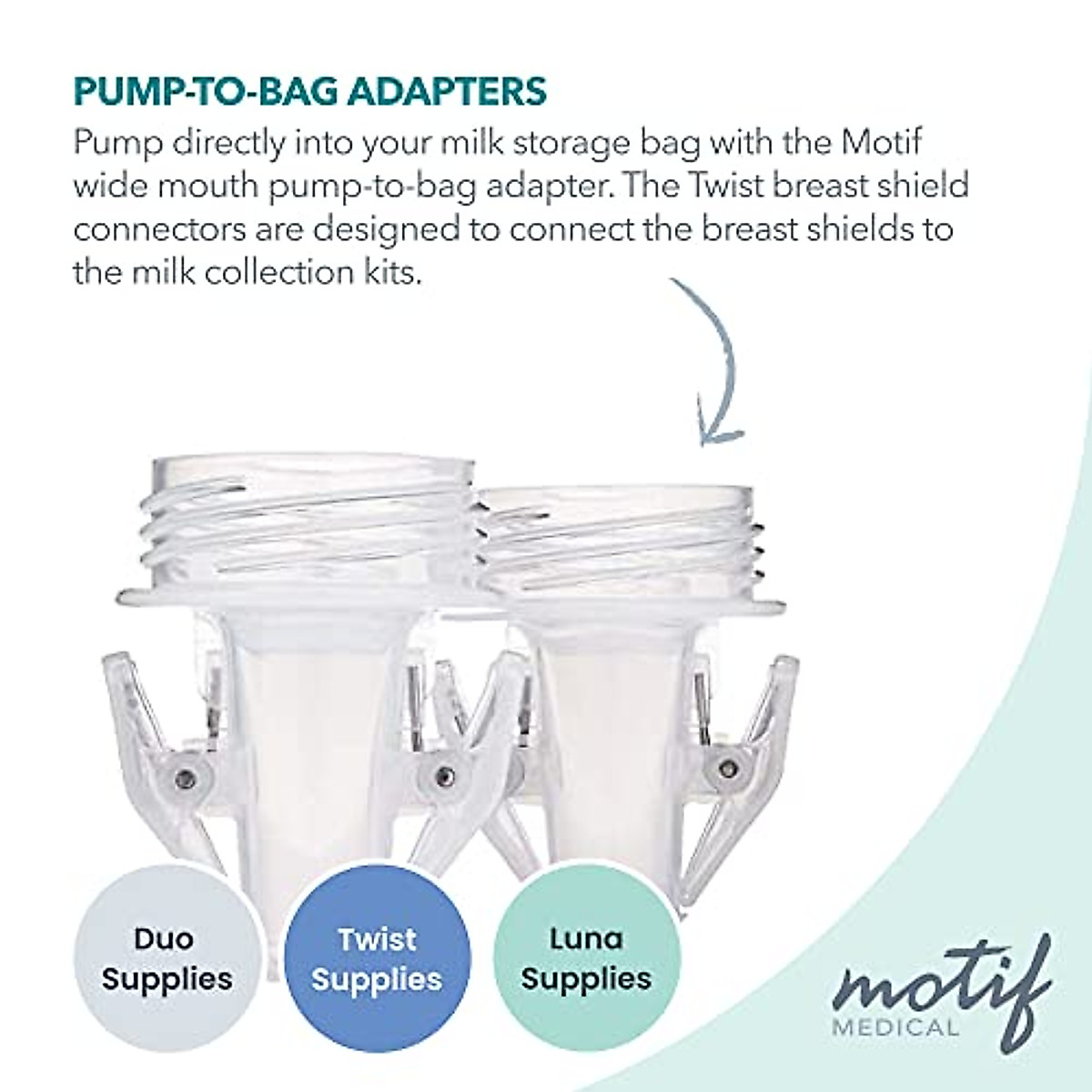 Motif Medical, Pump-to-Bag Adapters, Compatible with All Motif Breast Pumps
