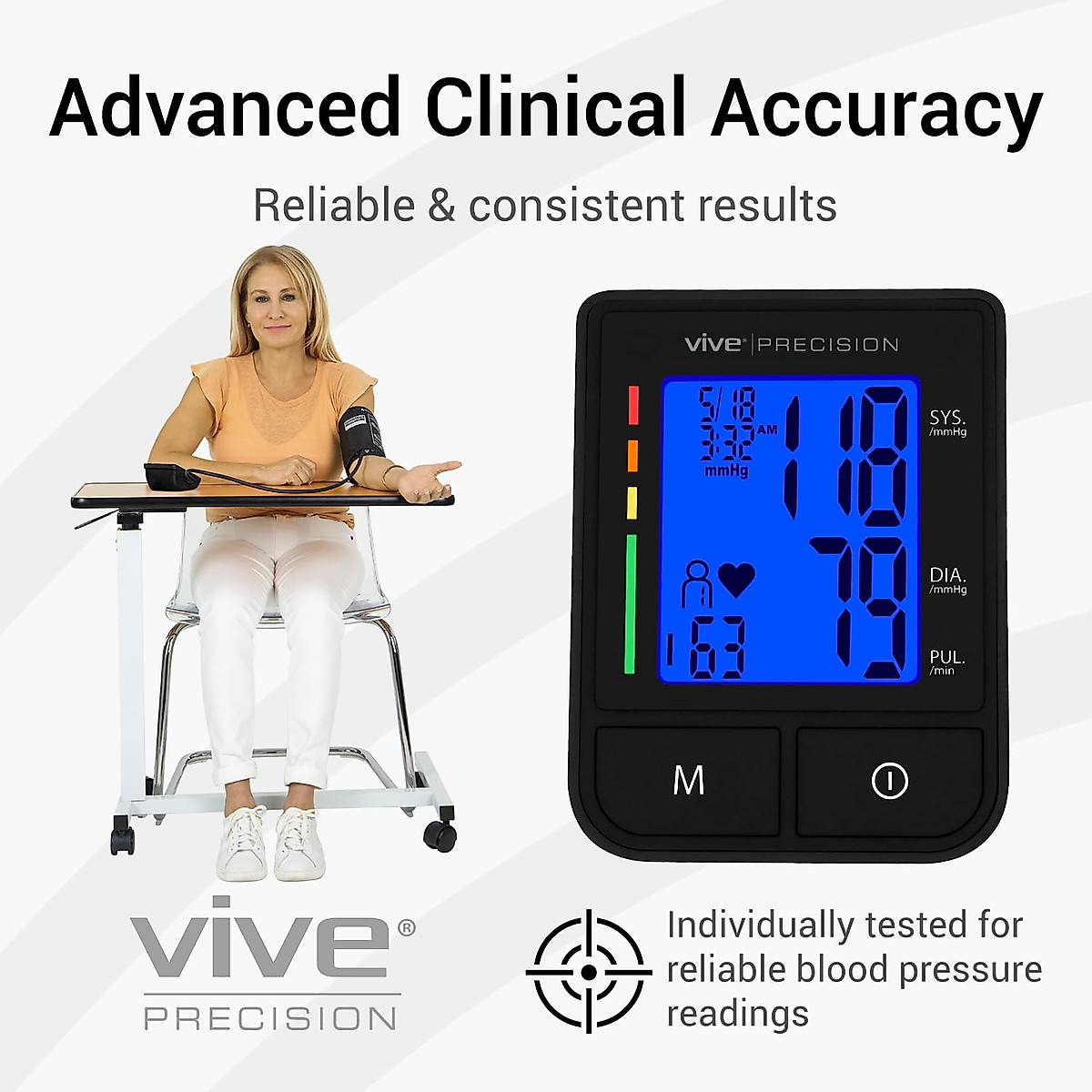 Vive Blood Pressure Machine Monitor & Cuff - Upper Arm BP Automatic Digital Bluetooth Read Out for Blood-Pressure Support System, Sphygmomanometer Heartbeat Detector, at Home High & Low Read-Out
