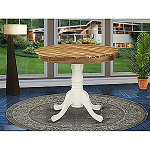 East West Furniture AMT-NLW-TP Antique Dining Round Wooden Table Top with Pedestal Base, 36x36 Inch, Oak & Black