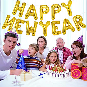 PIGETALE Gold Happy New Year Balloons, 16 Inch Gold Happy New Year Banner, Happy New Year Decorations 2024, NYE Decorations 2024, Happy New Year Backdrop, Happy New Years Eve Party Supplies 2024