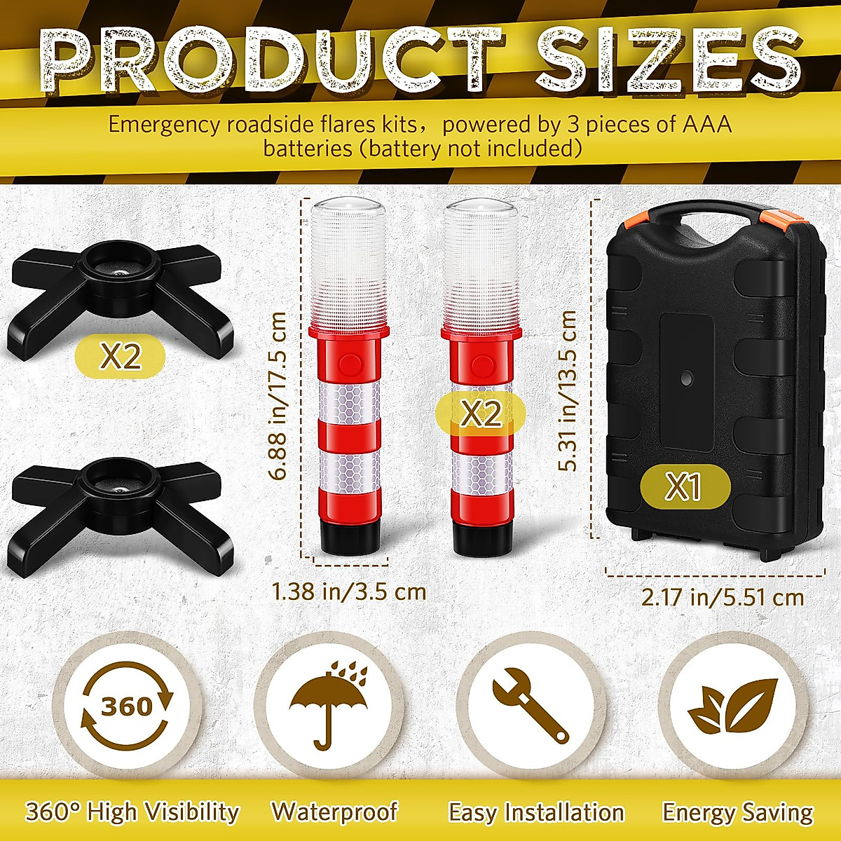 6 Pcs LED Road Flares Emergency Warning Light Bright Red Highway Beacon Safety Strobe Light Roadside Flares Lights with Magnetic Bases and Detachable Stands for Car Truck Vehicles (Batteries Excluded)