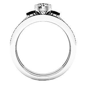 Dazzlingrock Collection 5 mm Round White Sapphire & Black Diamond 3 Stone Ring Set in 925 Sterling Silver Size 7